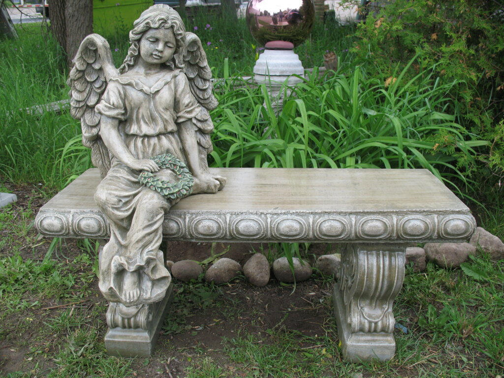 Angel sitting on Bench - Country Garden Concrete
