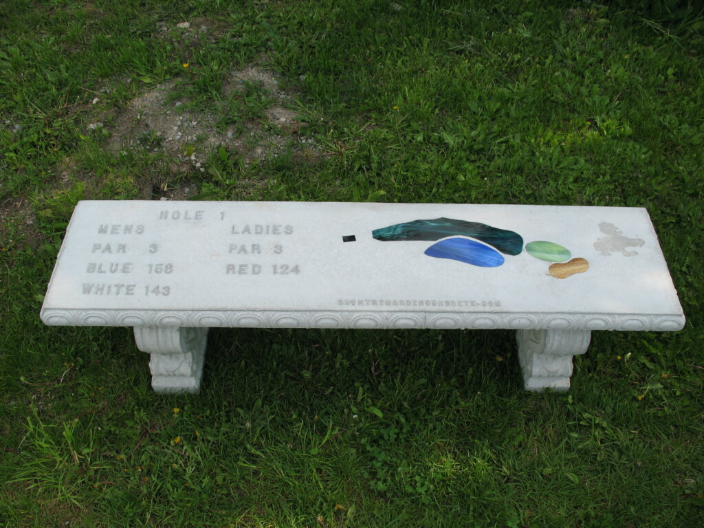 Golf Benches - glass, paper & lettering - Country Garden Concrete