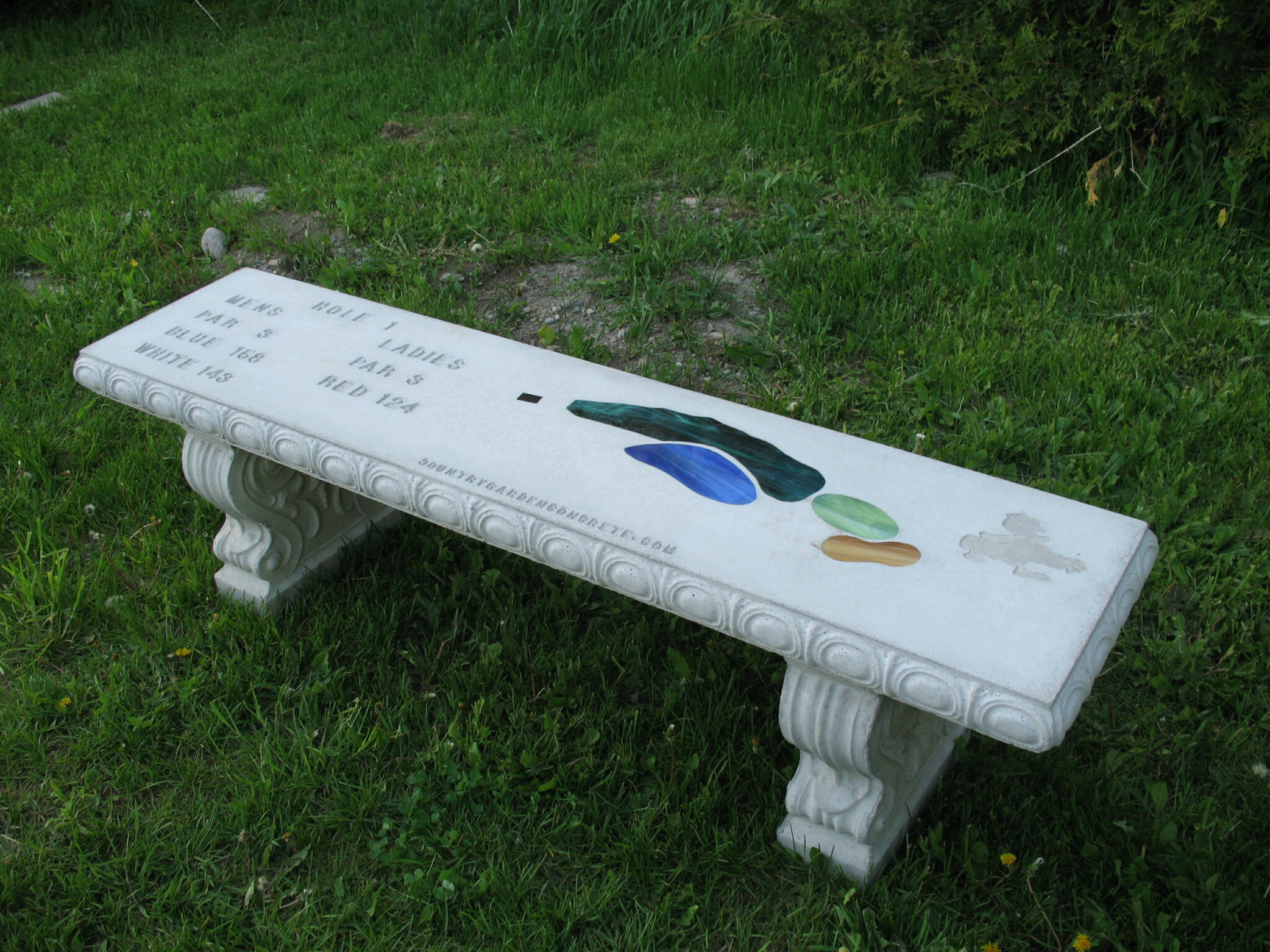 Golf Benches - glass, paper & lettering - Country Garden Concrete